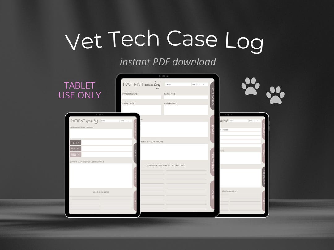Veterinary Case Log Digital Planner Vet Tech Template Digital Vet Tech ...