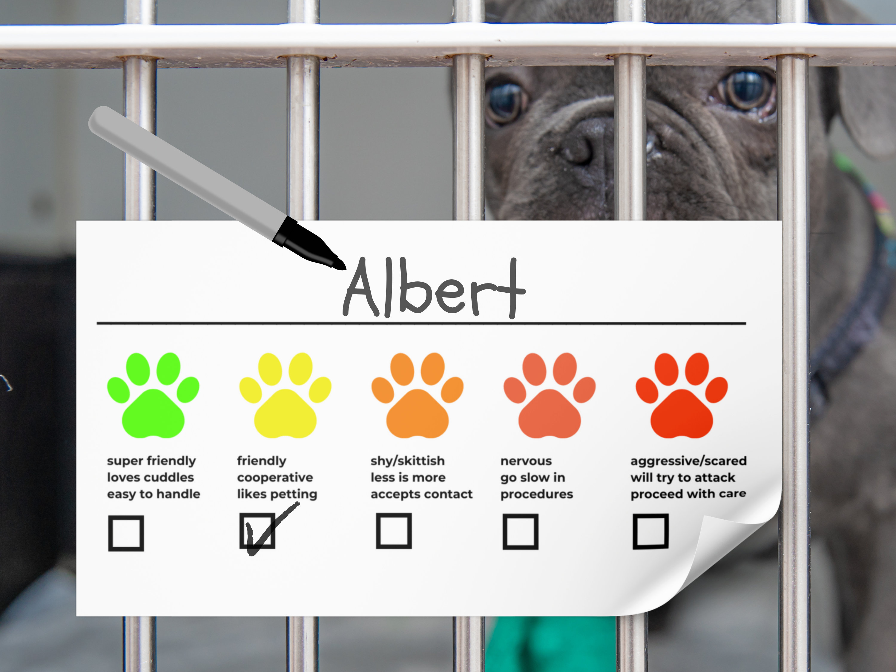 Paw Chart Clean Version Veterinary Cage Card Dog Temperament Cage Card ...