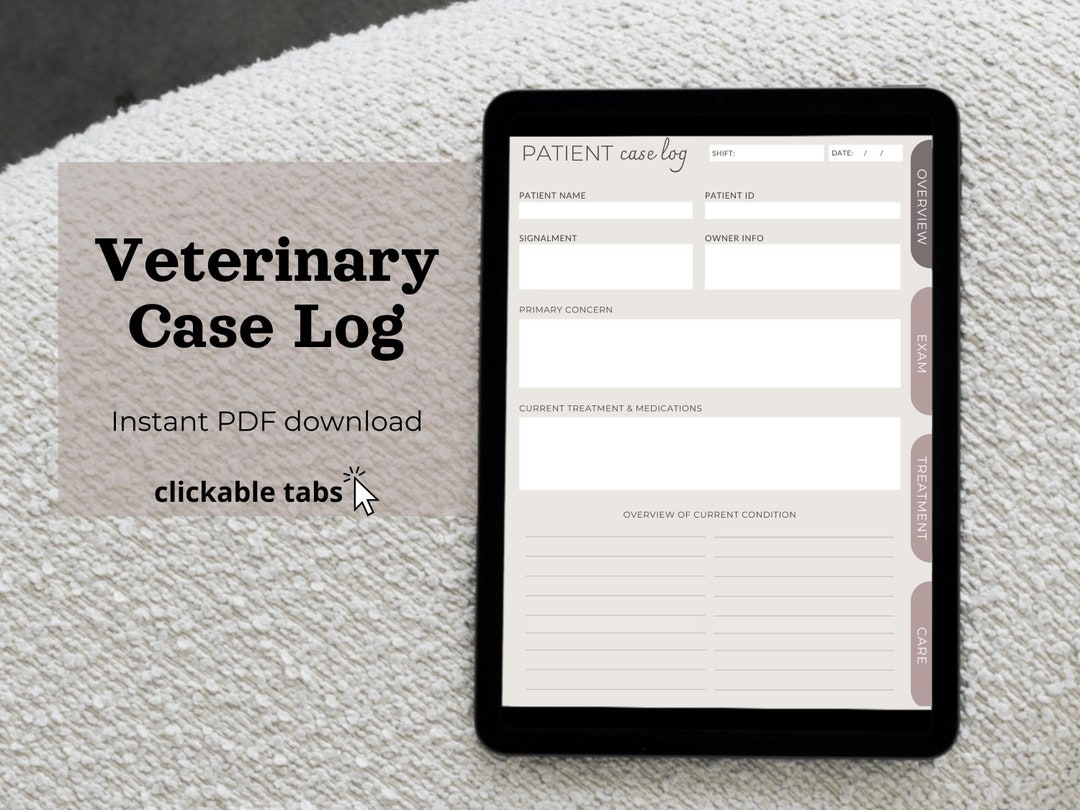 Vet Tech Log Veterinary Study Digital Planner Vet Tech Case Log ...
