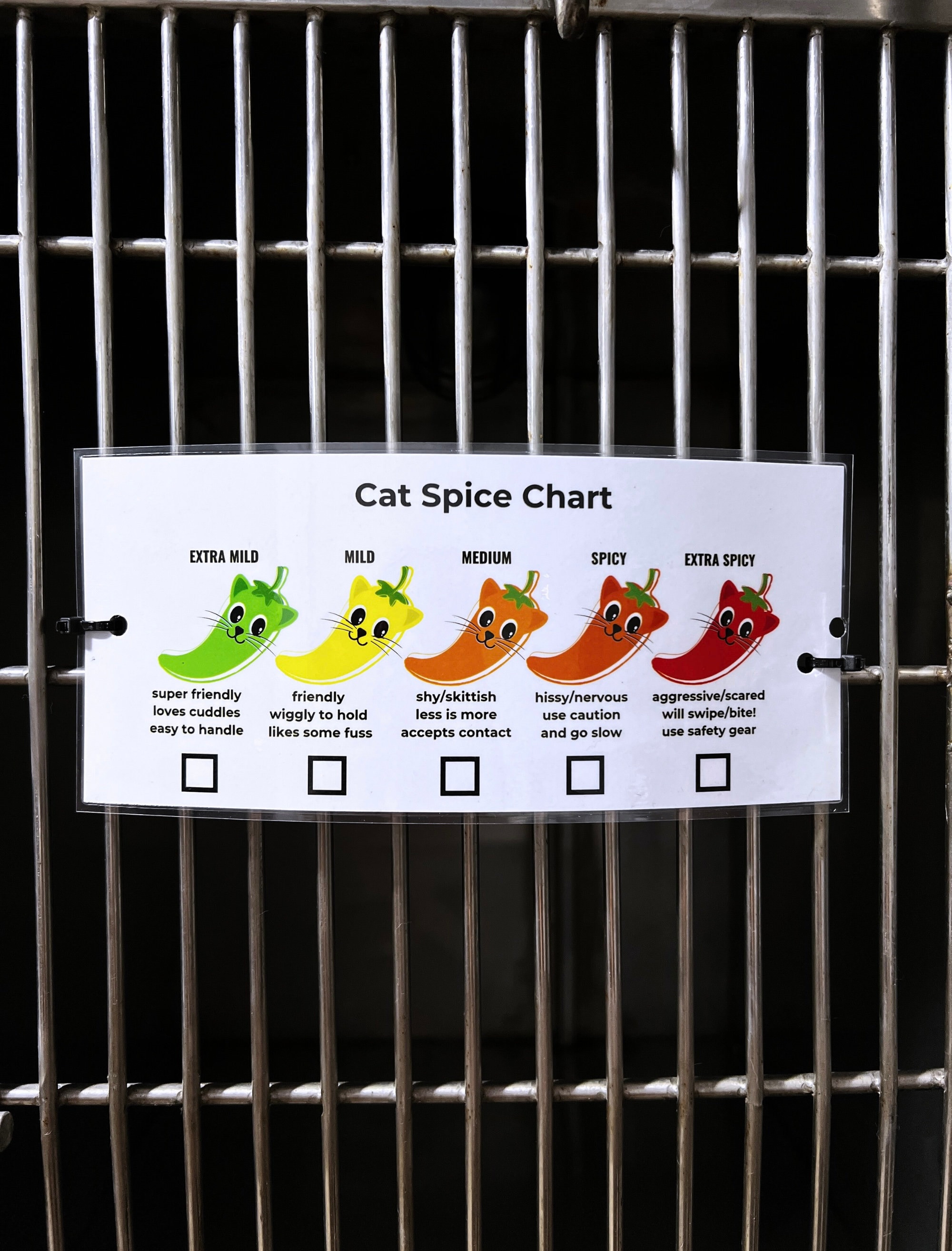 Cat Cage Card Temperament Chart Veterinary Safety Chart Cat Temperament ...