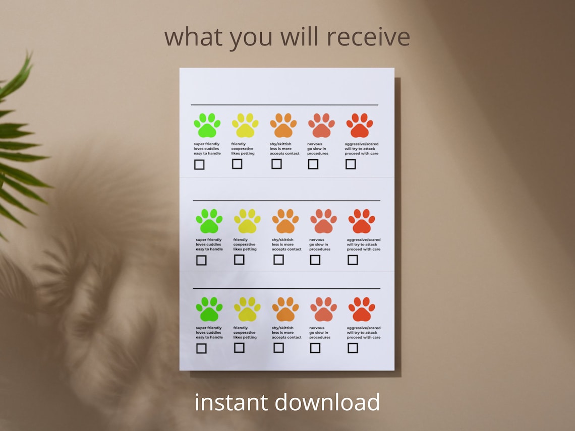 Paw Chart Clean Version Veterinary Cage Card Dog Temperament Cage Card ...