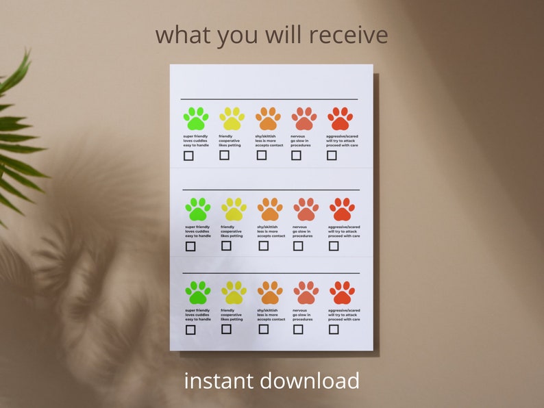 Paw Chart Clean Version Veterinary Cage Card Dog Temperament Cage Card ...