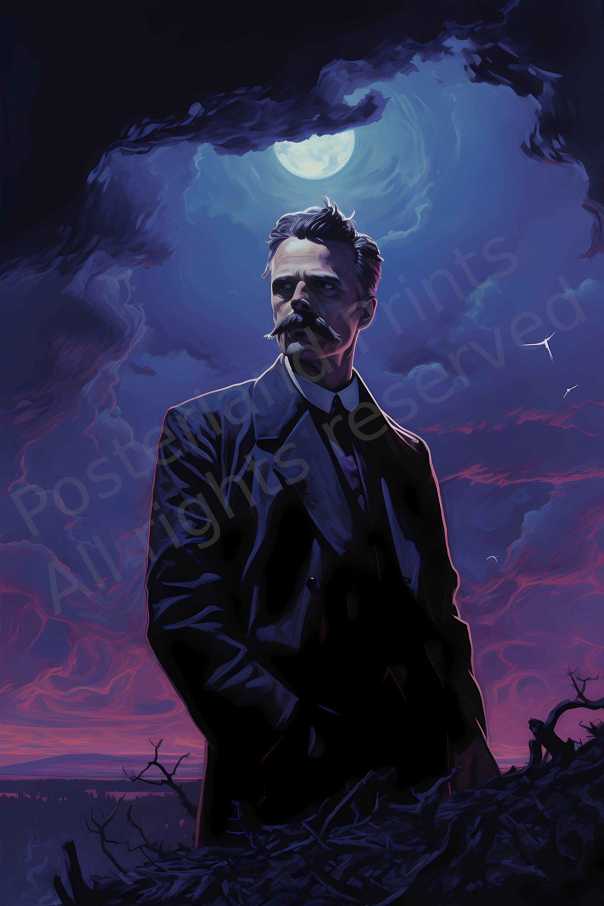 Friedrich Nietzsche Poster Dark Retrowave Poster Cartoon - Etsy
