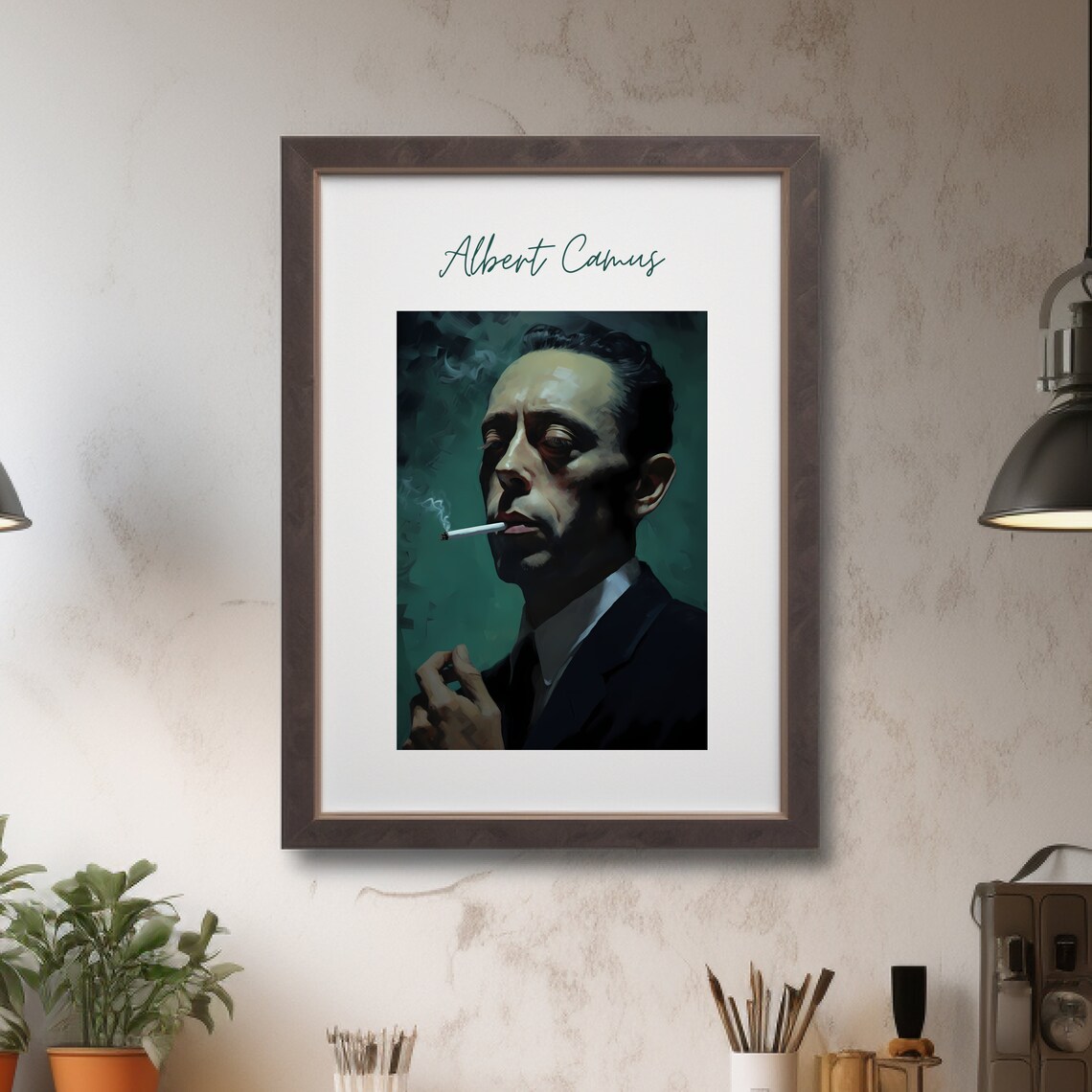 Albert Camus Poster, Digital Art, Dark Retrowave Poster, Cartoon Poster ...