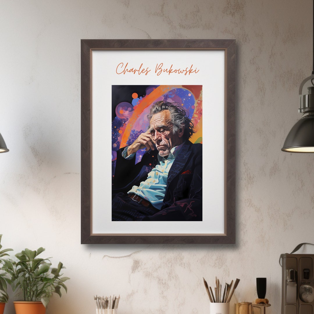 Charles Bukowski Poster, Digital Art, Dark Retrowave Poster, Cartoon ...