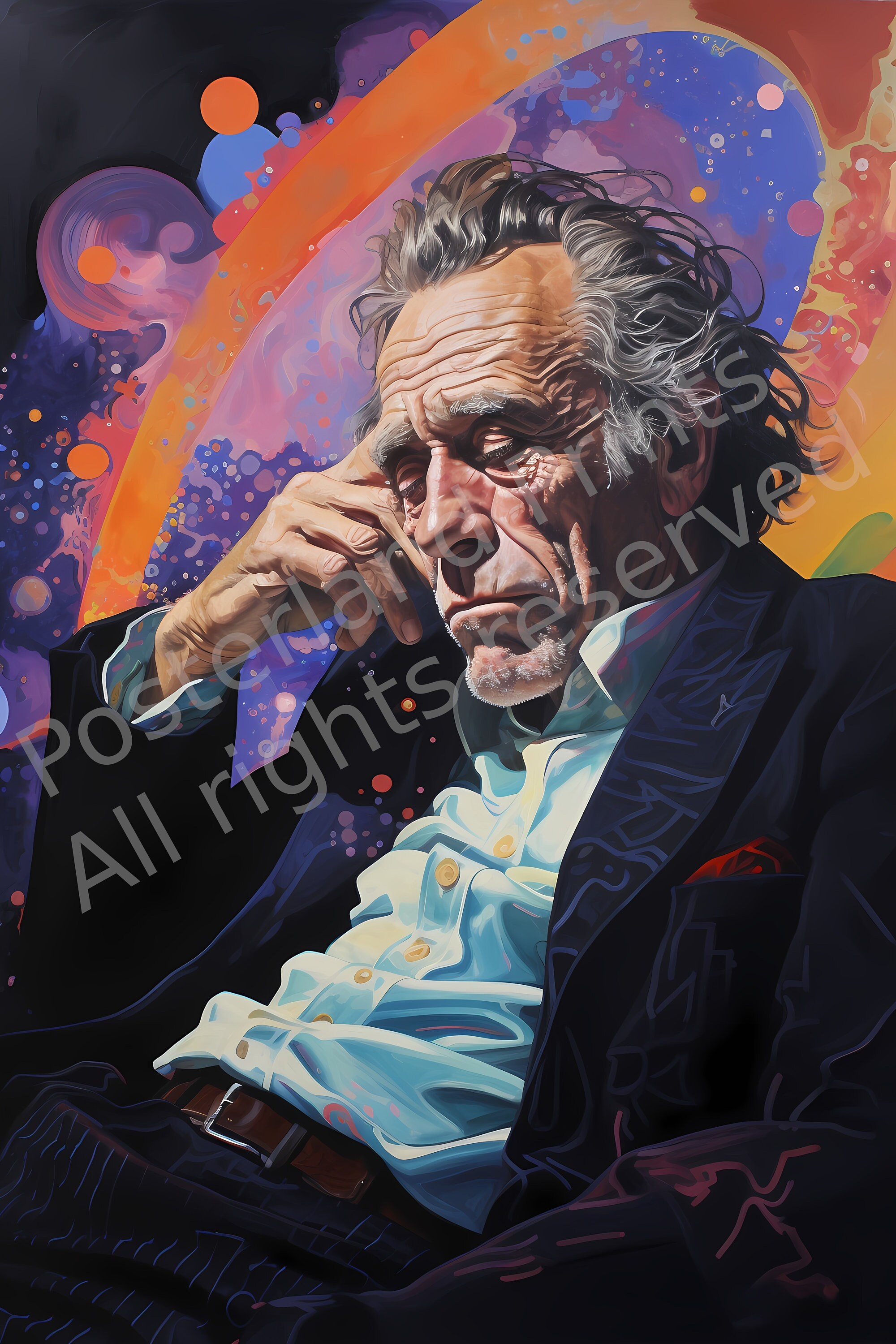 Charles Bukowski Poster, Digital Art, Dark Retrowave Poster, Cartoon ...