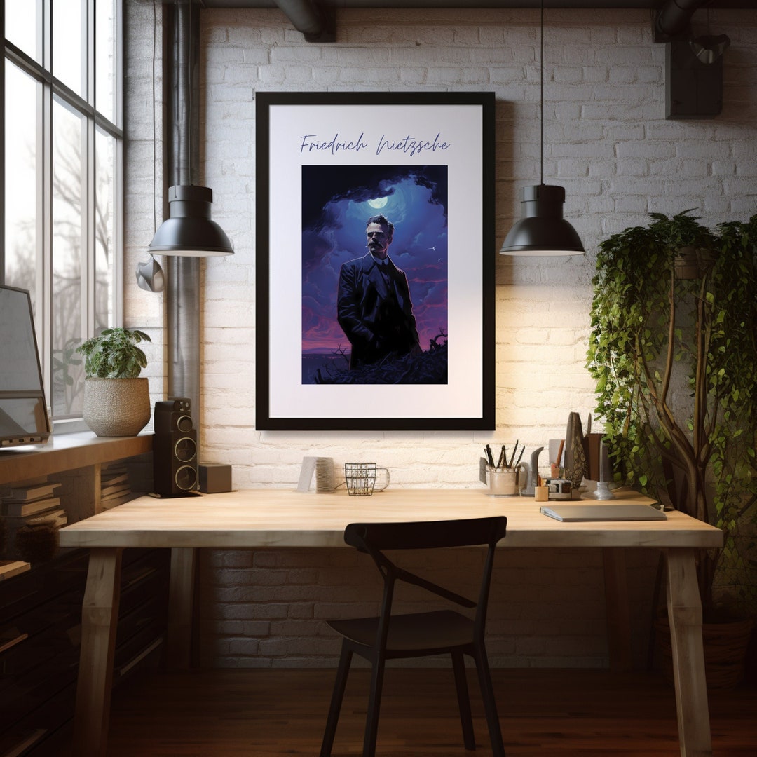 Friedrich Nietzsche Poster, Dark Retrowave Poster, Cartoon Poster - Etsy