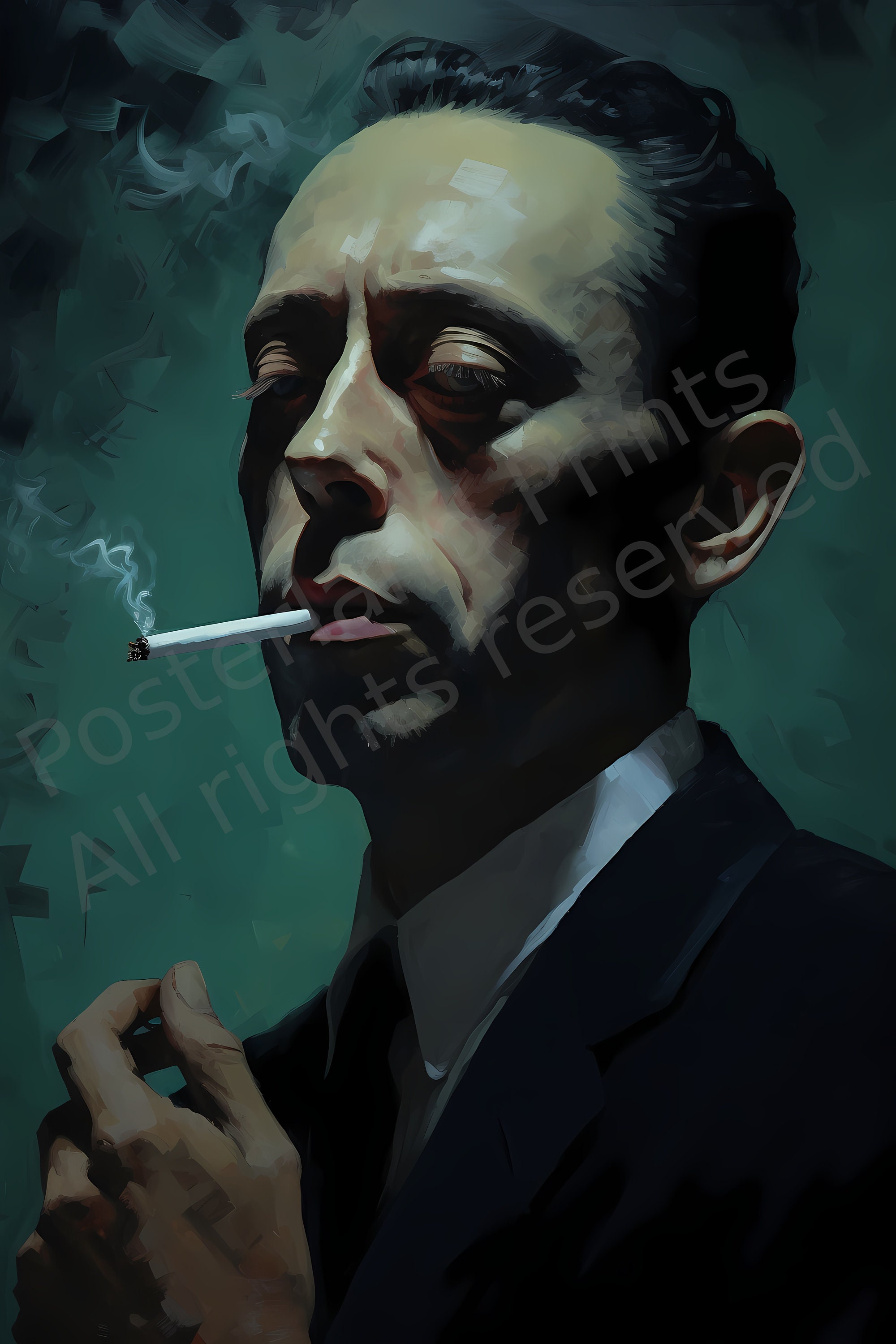 Albert Camus Poster, Digital Art, Dark Retrowave Poster, Cartoon Poster ...