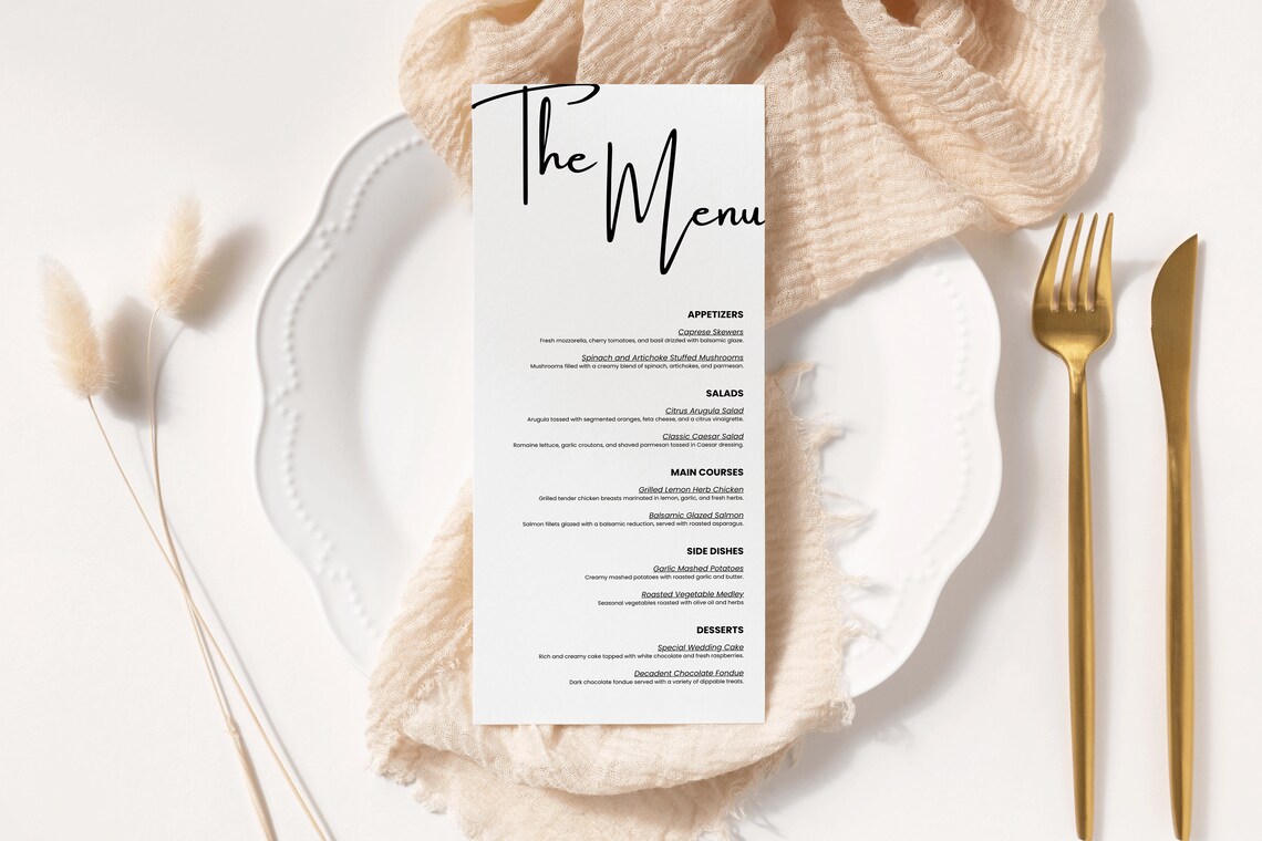 Modern Wedding Dinner Table Menu Template Editable Wedding Menu ...
