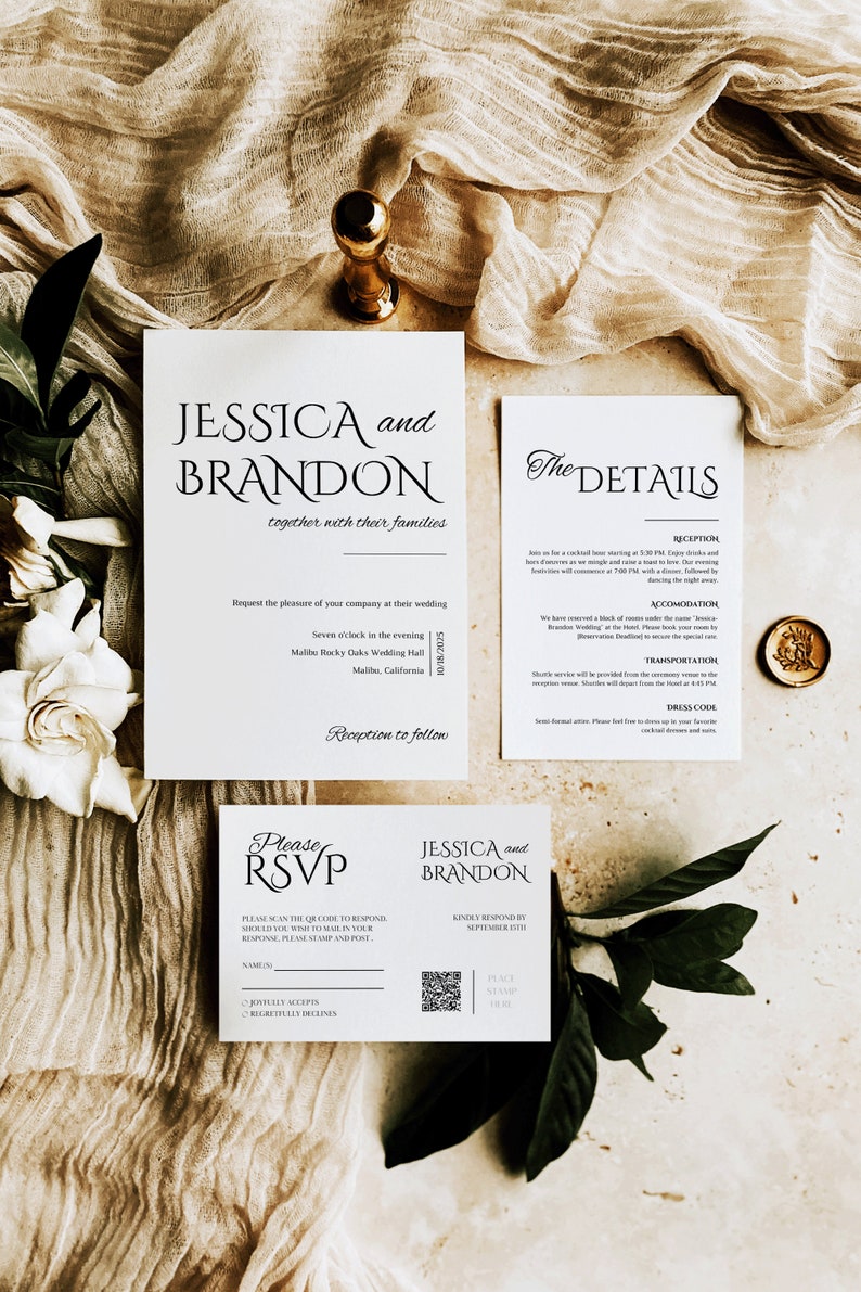 Minimalist Wedding Invite Suite Template Editable & Printable Wedding ... Minimalist Wedding Invite Suite Template Editable & Printable Wedding ...