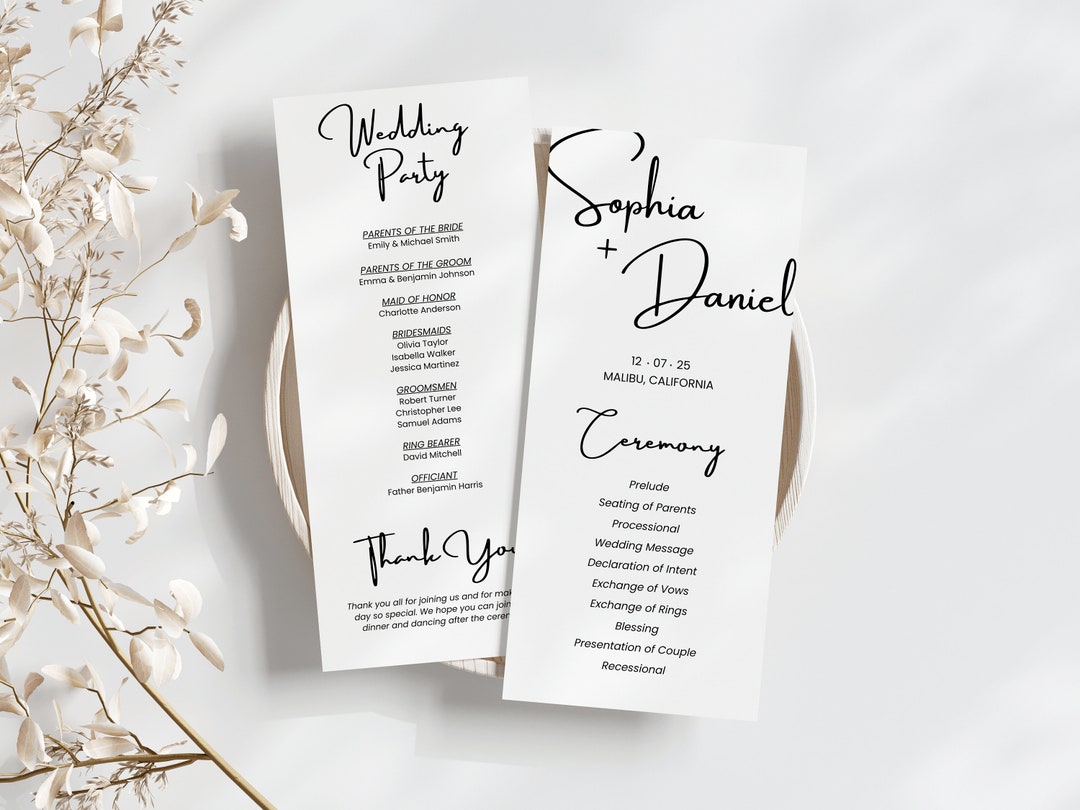 DIY Wedding Ceremony Program Template | Printable Wedding Day Schedule ...