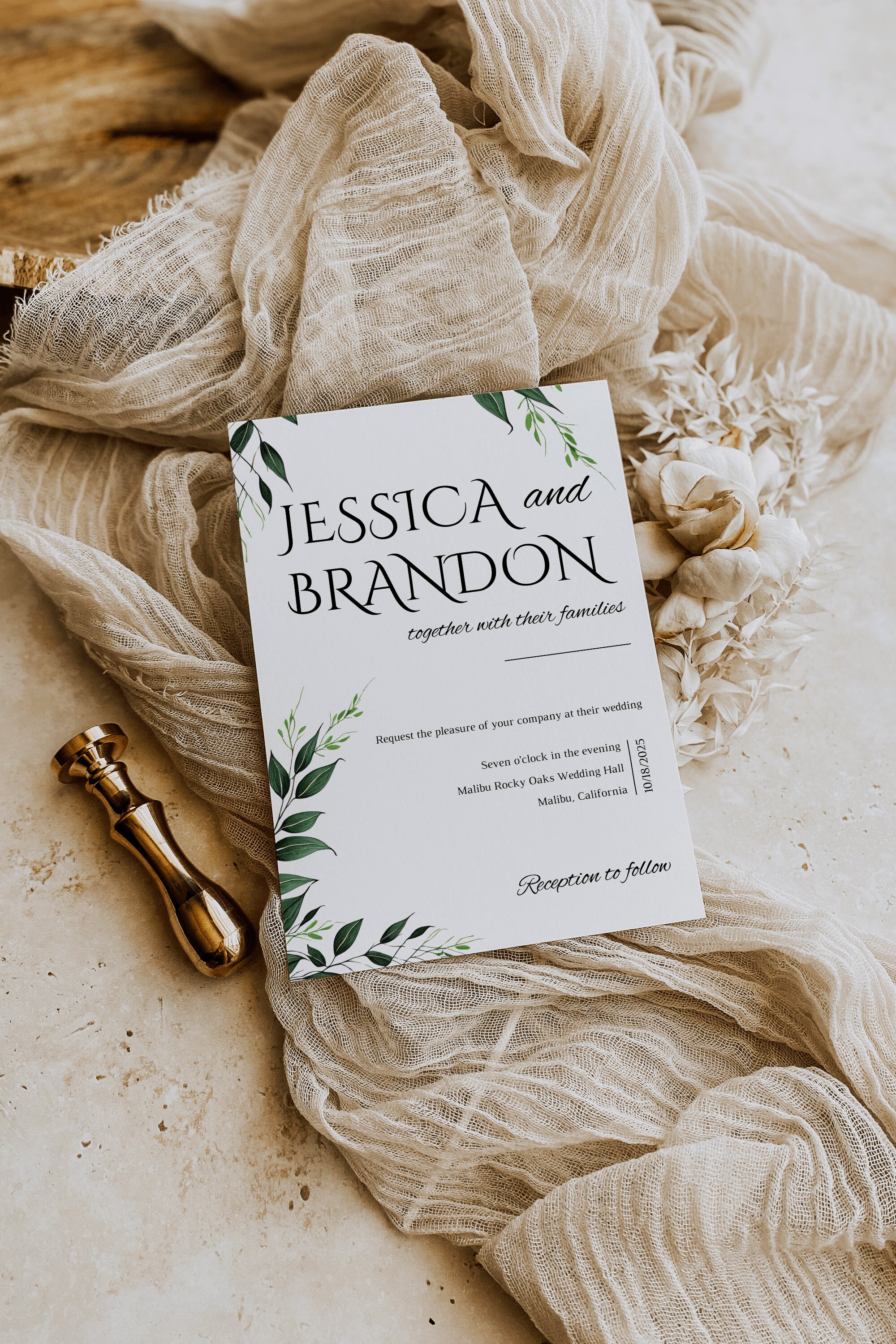 Greenery Wedding Invitation Suite Template Editable & Printable Wedding ...