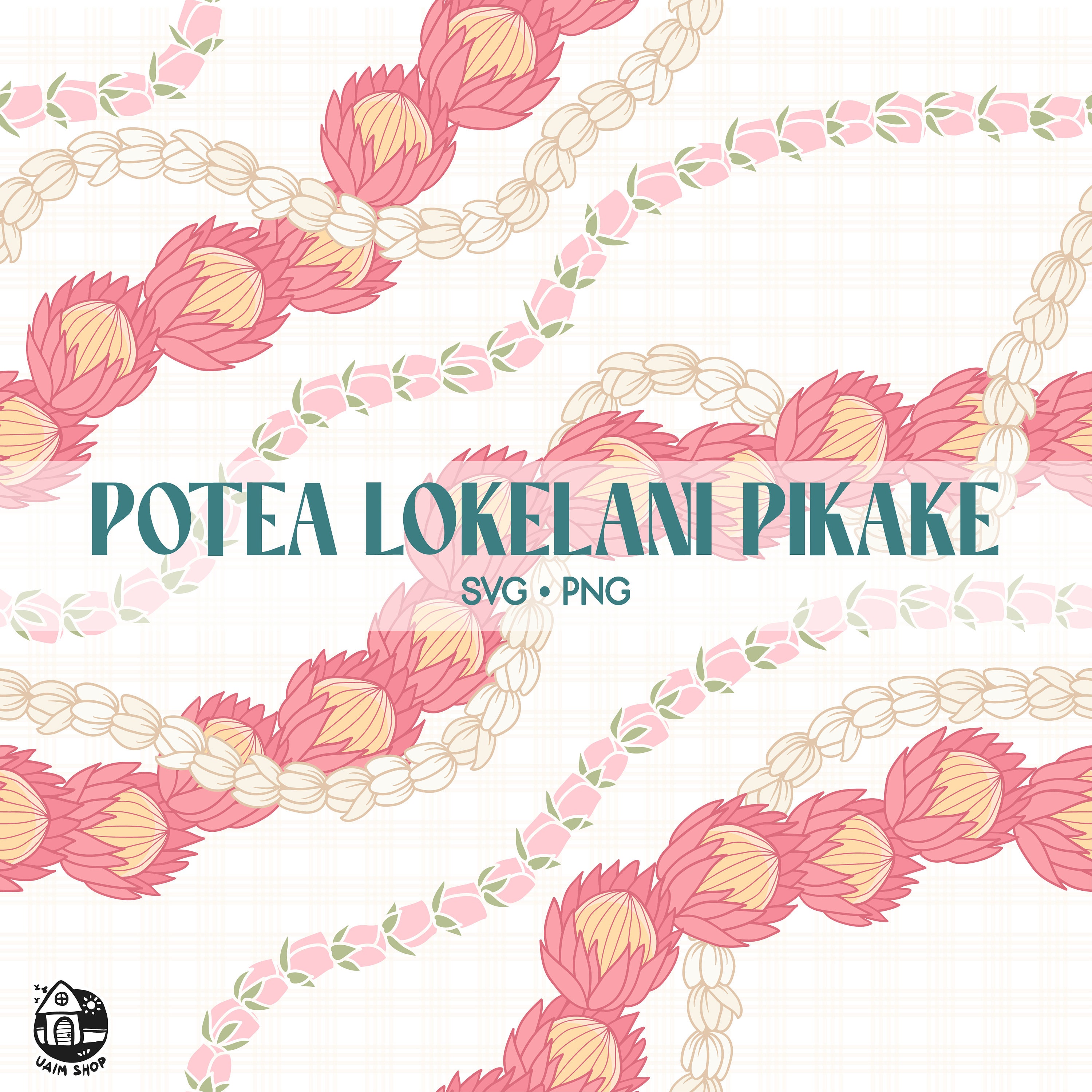 Seamless Pattern Potea and Lokelani Pikake Lei | Curve Lei Flower Png ...