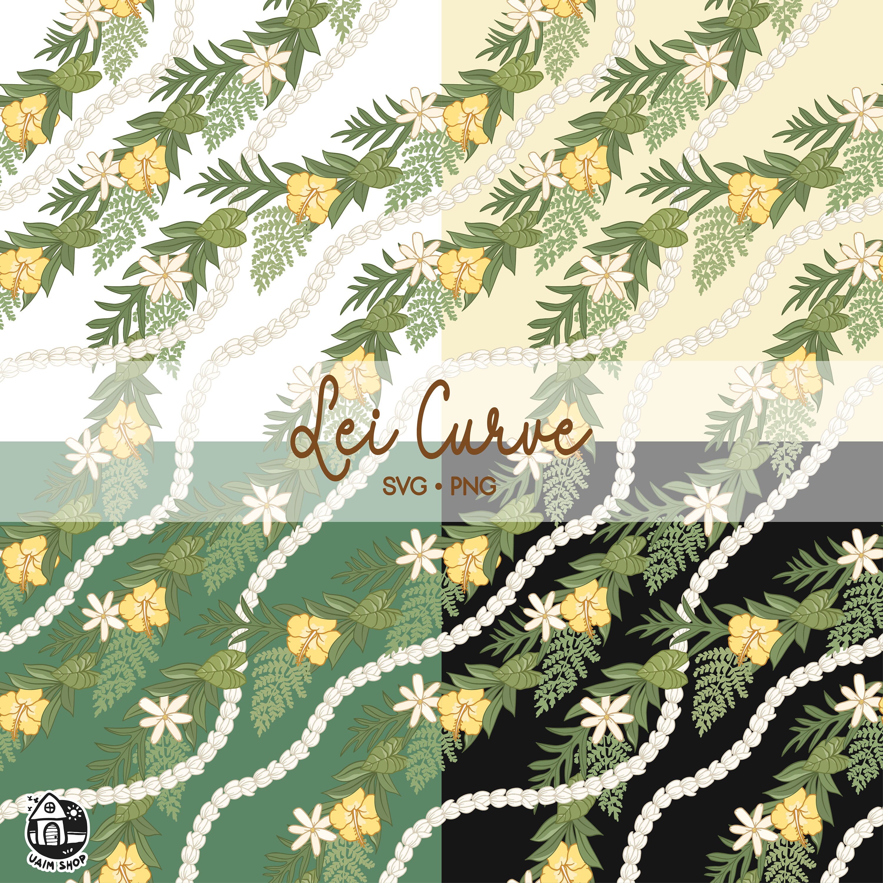 Seamless Pattern Pikake Maile Lei | Tiare Hibiscus Flowers Png | Kalo ...