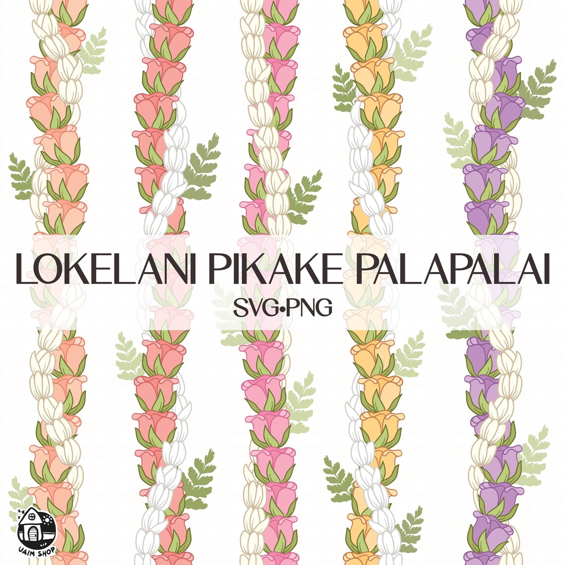 Seamless Pattern Lokelani Pikake and Palapalai | Vertical Lei Flower ...