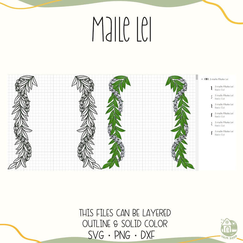 Maile and Pikake Lei | Curved Lei Flower Svg Cut File Digital Download ...