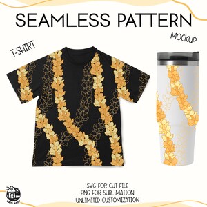 Seamless Pattern Puakenikeni Lei | Outline Flower Lei Png | Lei Digital ...