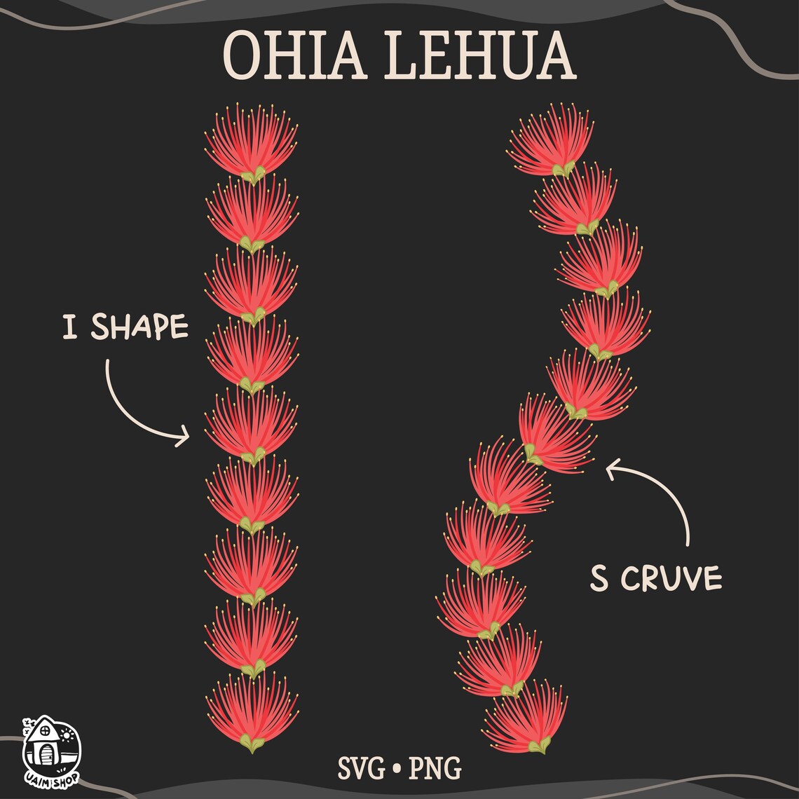 2 Shape Ohia Lehua Lei | Curve Flower | Vertical Lei Svg Digital ...