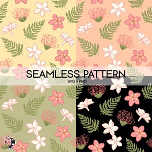 Seamless Pattern Ohia Lehua Plumeria Pikake Flower | Palapalai Leaf Svg ...