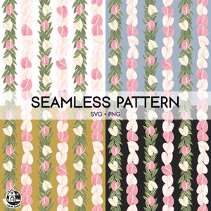 Seamless Pattern Maile & Anthurium Lei | Vertical Floral Lei Png ...