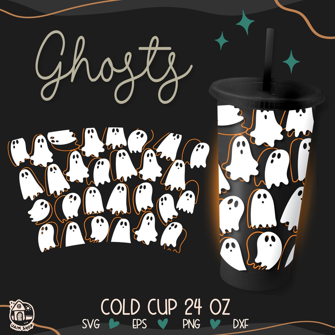 Ghosts Full Wrap Cold Cup 24 Oz Halloween No Hole Full Wrap - Etsy