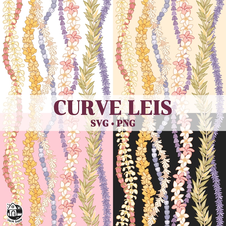 Seamless Pattern Curve Flowers Lei | Vertical Lei Png | Digital ...