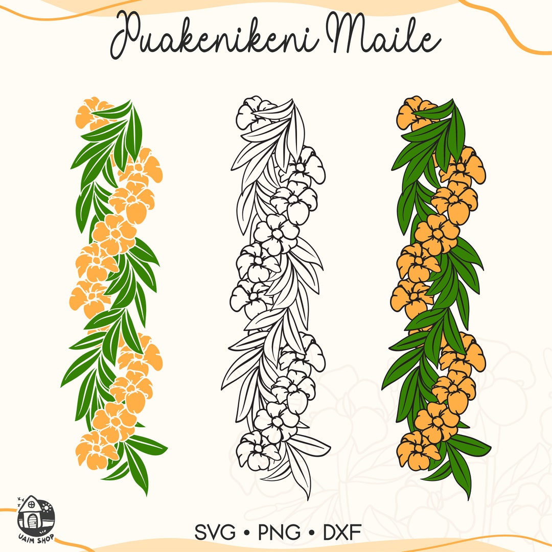 Puakenikeni and Maile Lei Svg | Twist Flower Lei Svg | Curve Flower Svg ...