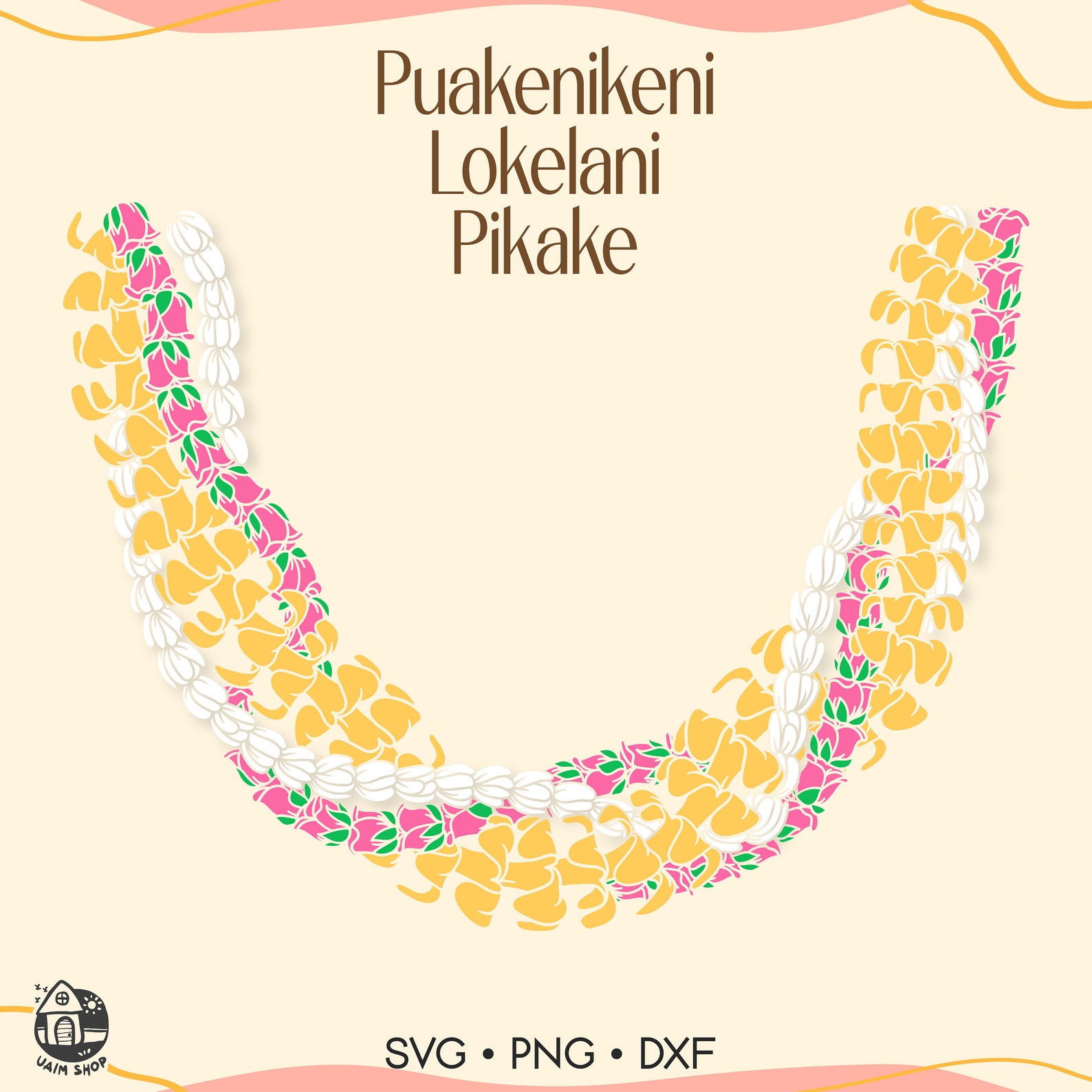 Puakenikeni Lokelani and Pikake Lei Svg | Triple Floral Svg Cut File ...