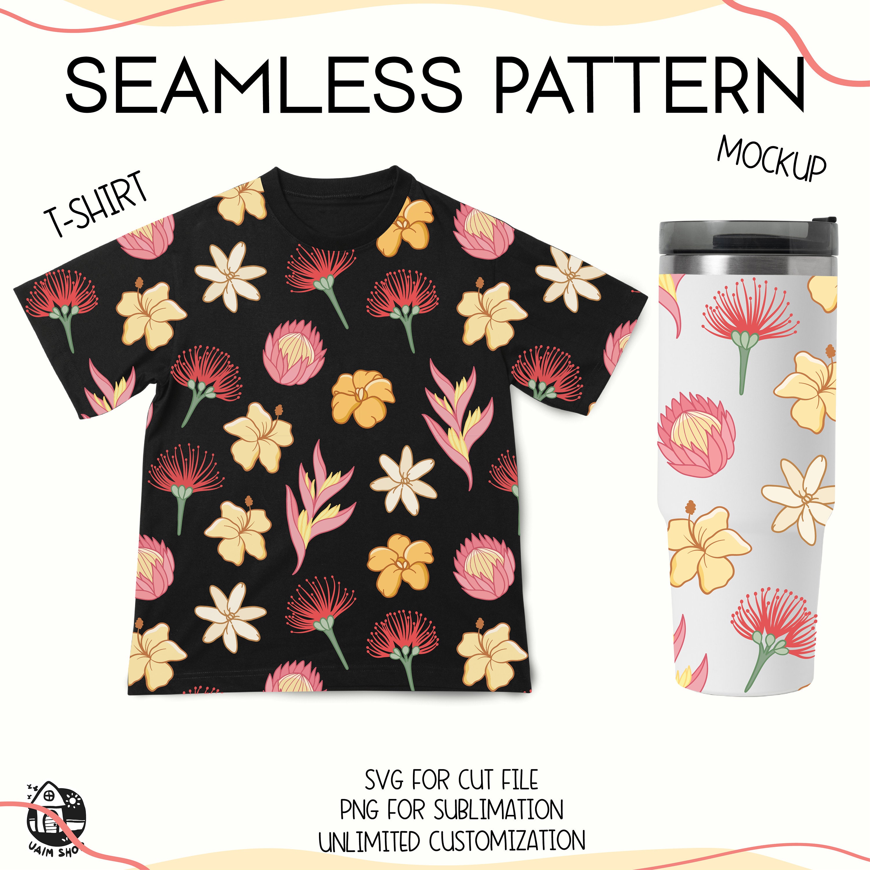 Seamless Pattern Ohia Lehua Tiare Heliconia and Hibiscus Flower ...