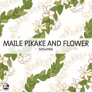 Seamless Pattern Maile Pikake & Flower Lei | Curve Flower Lei Png ...