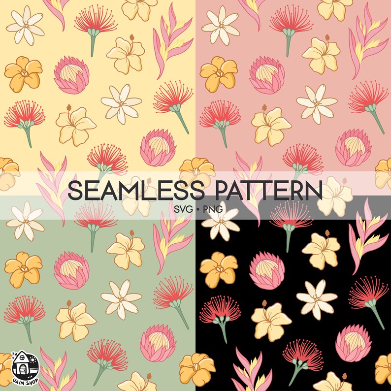 Seamless Pattern Ohia Lehua Tiare Heliconia and Hibiscus Flower ...