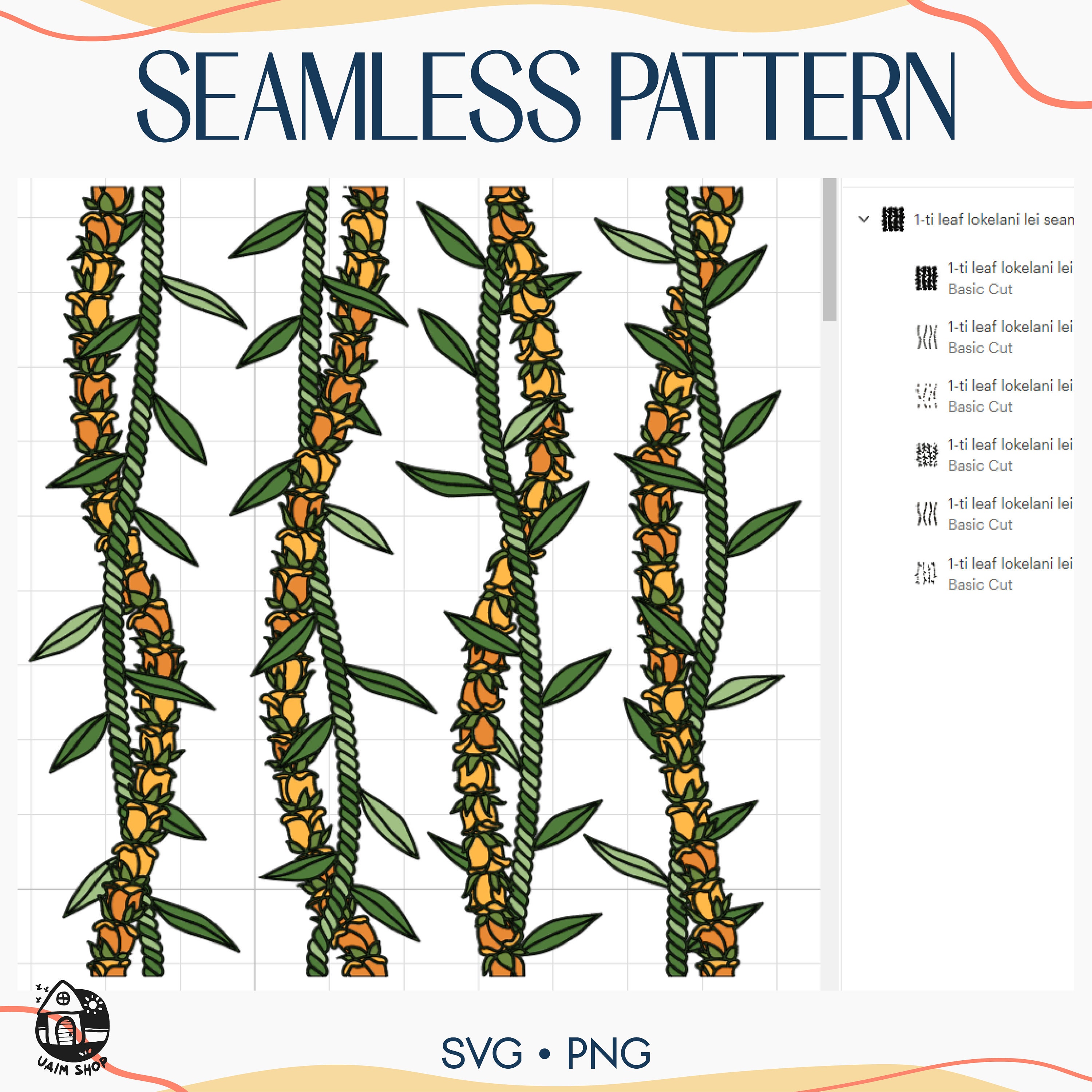Seamless Pattern Maile and Lokelani Lei Lei Strand Png Svg - Etsy UK