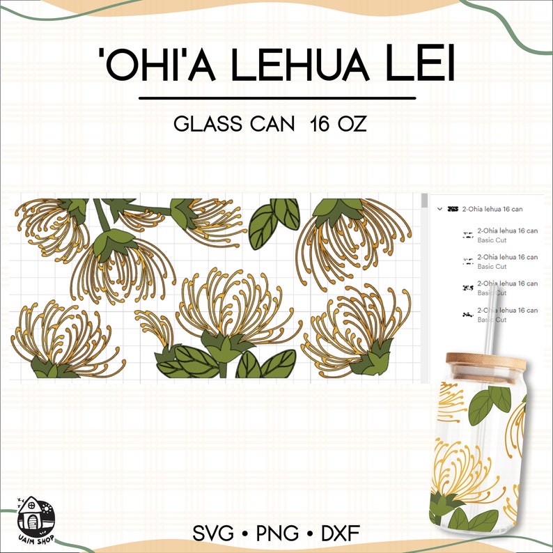 Glass Can 16 Oz Ohia Lehua Svg | Flower Svg for Cut File | Digital ...