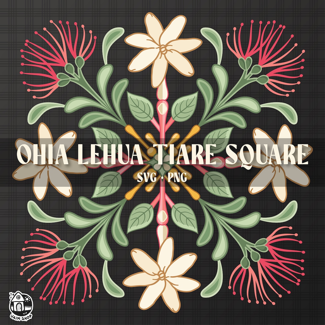 Seamless Pattern Tiare and Ohia Lehua Squares Lei Png | Svg Cut File ...