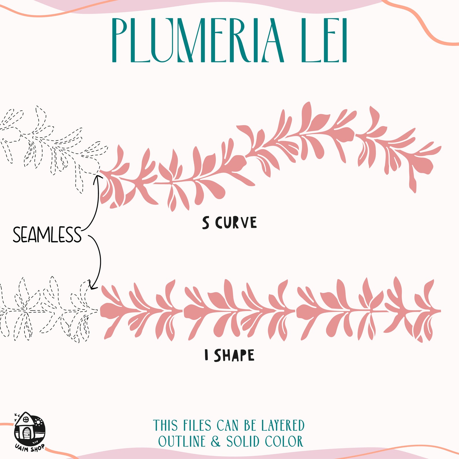 2 Shape Plumeria Lei Svg | Lei Strand | Curved Flowers Cut File ...