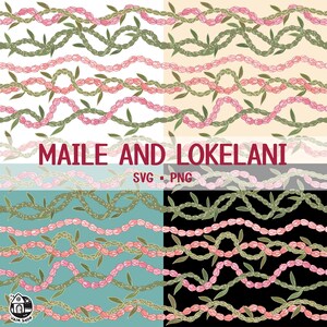 Seamless Pattern Maile and Lokelani Lei | Twist Flower | Curve Leaf Png ...