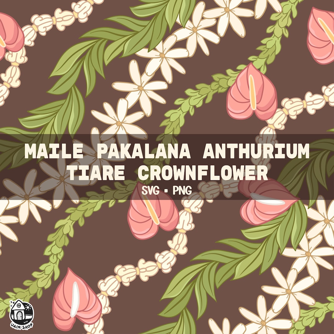 Seamless Pattern Maile Pakalana Anthurium Tiare and Crown Flower Lei ...