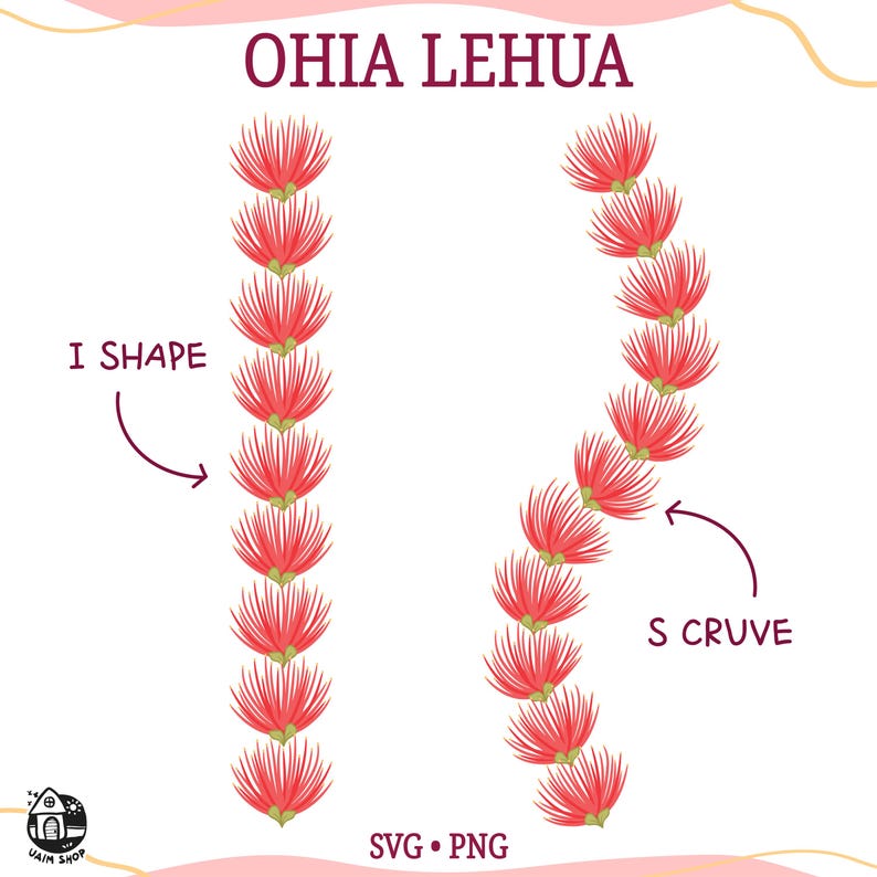 2 Shape Ohia Lehua Lei | Curve Flower | Vertical Lei Svg Digital ...
