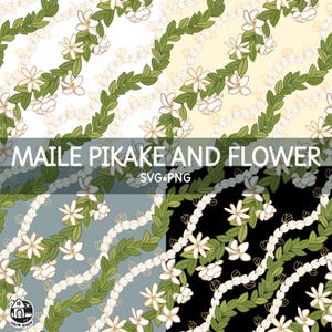 Seamless Pattern Maile Pikake & Flower Lei | Curve Flower Lei Png ...
