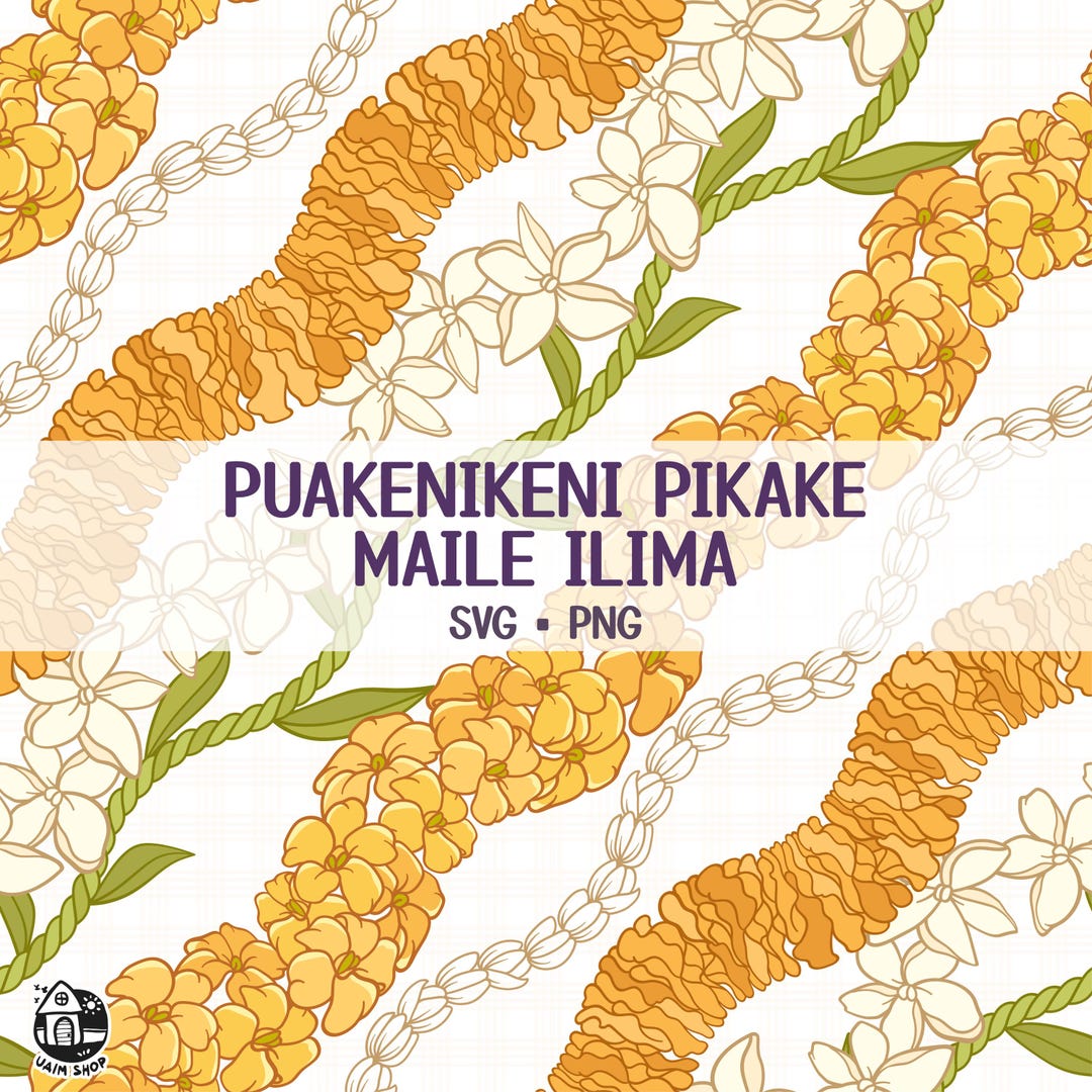 Seamless Pattern Puakenikeni Pikake Maile and Ilima Lei | Curve Lei ...