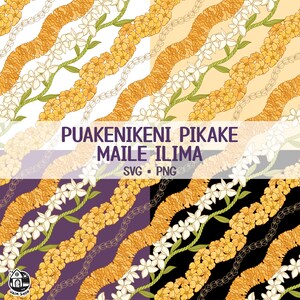 Seamless Pattern Puakenikeni Pikake Maile and Ilima Lei | Curve Lei ...