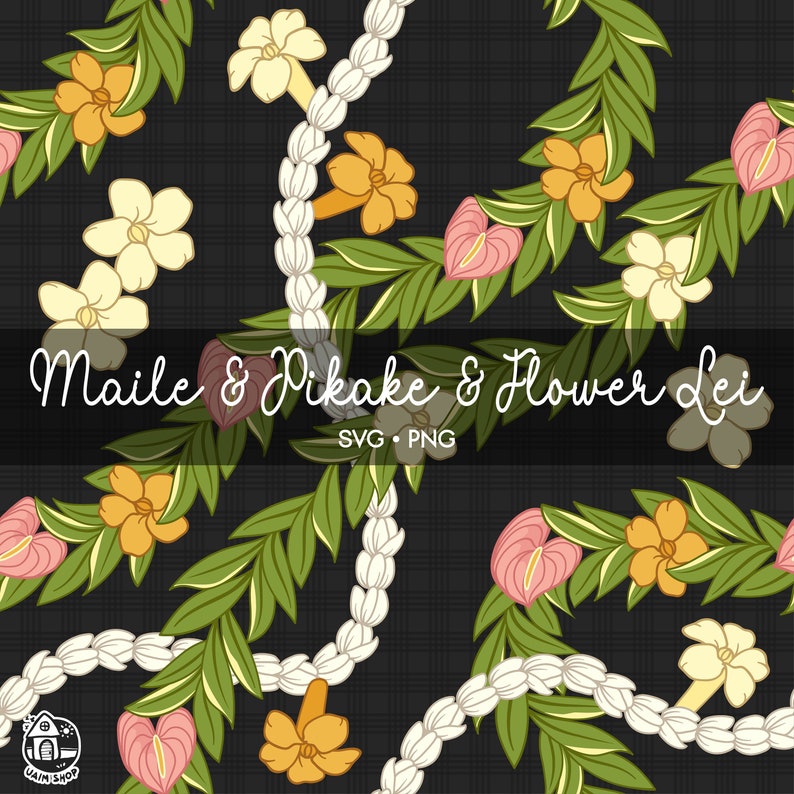 Seamless Pattern Maile & Pikake Lei | Puakenikeni Anthurium Flower Png ...