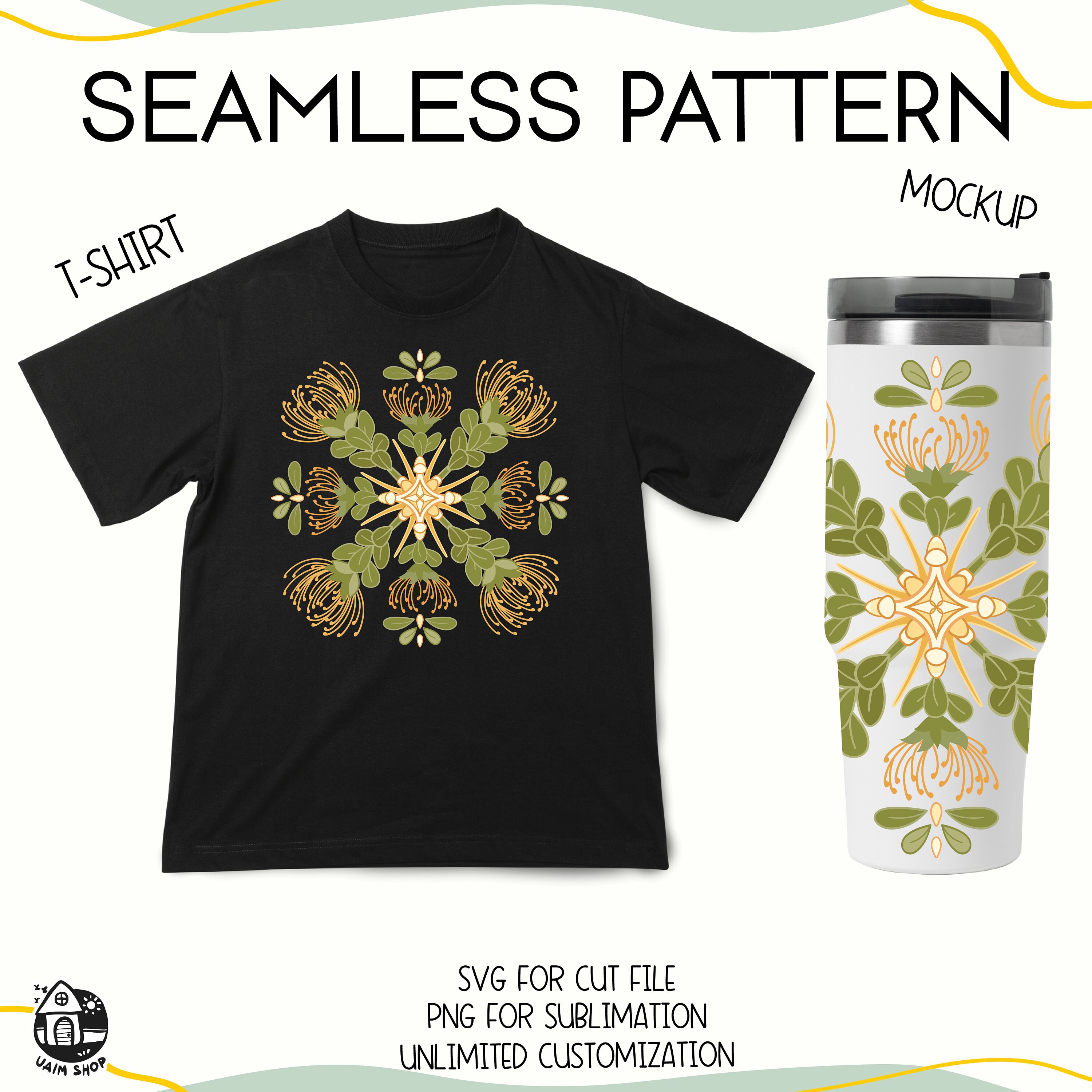 Seamless Pattern Ohia Lehua Squares | Flowers Lei Png | Svg Cut File ...
