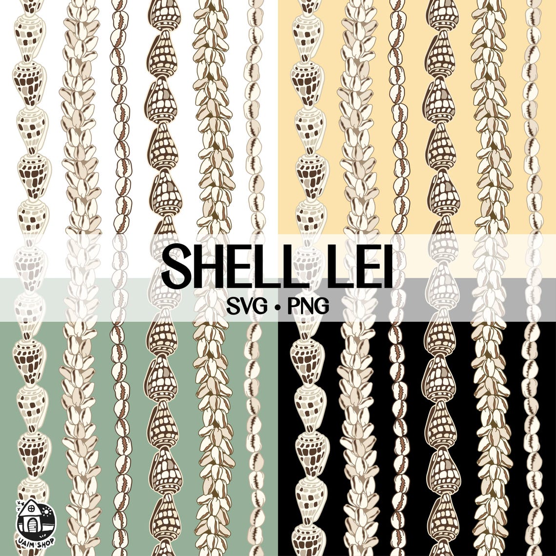 Seamless Pattern Hebrew Cone Shell Png | Vertical Seashell Lei Strand ...