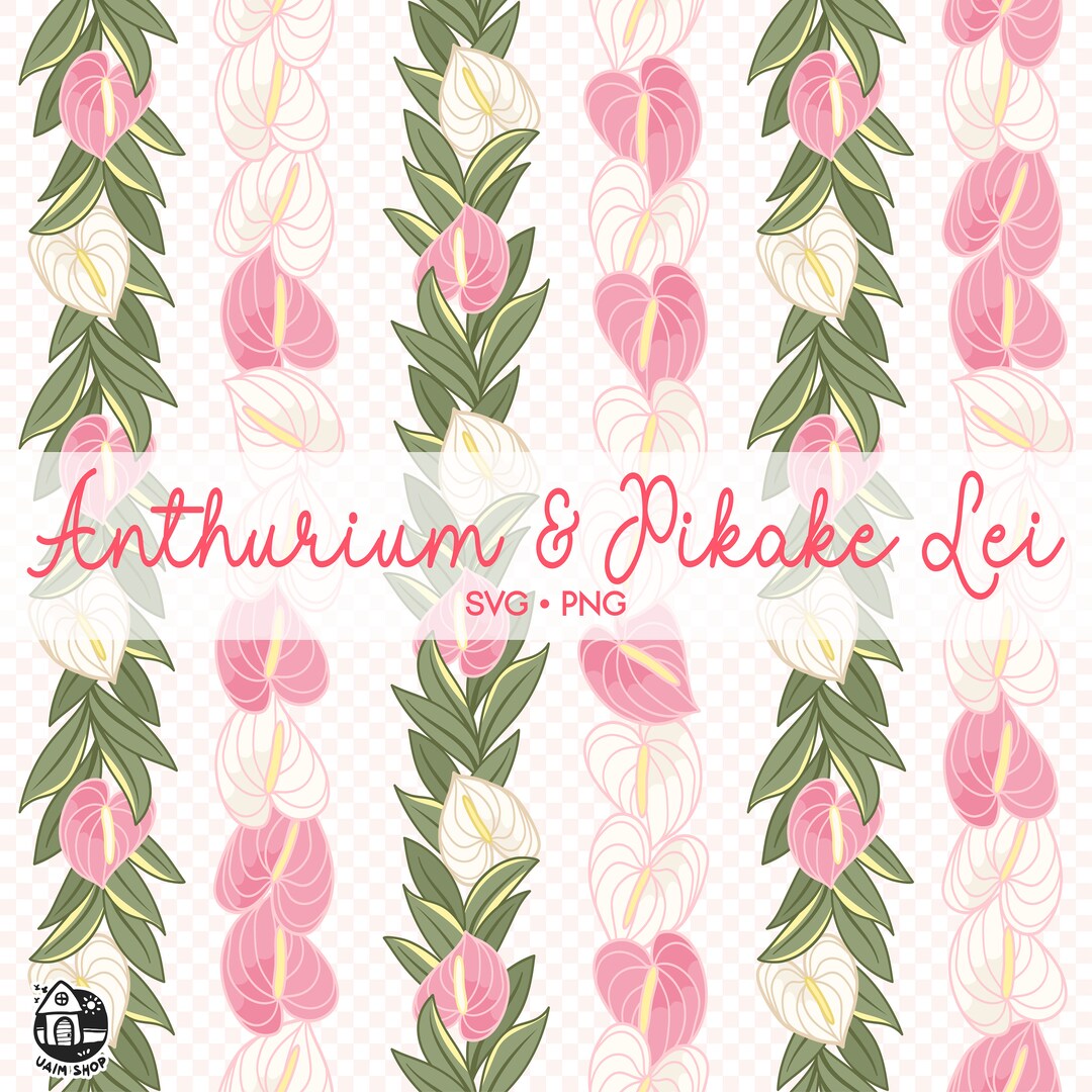 Seamless Pattern Maile & Anthurium Lei | Vertical Floral Lei Png ...