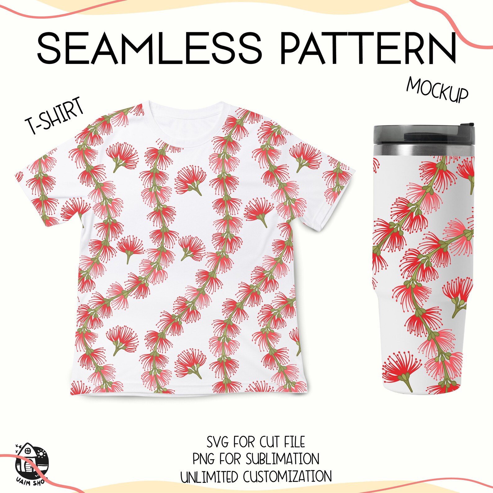 Seamless Pattern Ohia Lehua Lei | Curve Flower Png | Svg Cut File | Lei ...