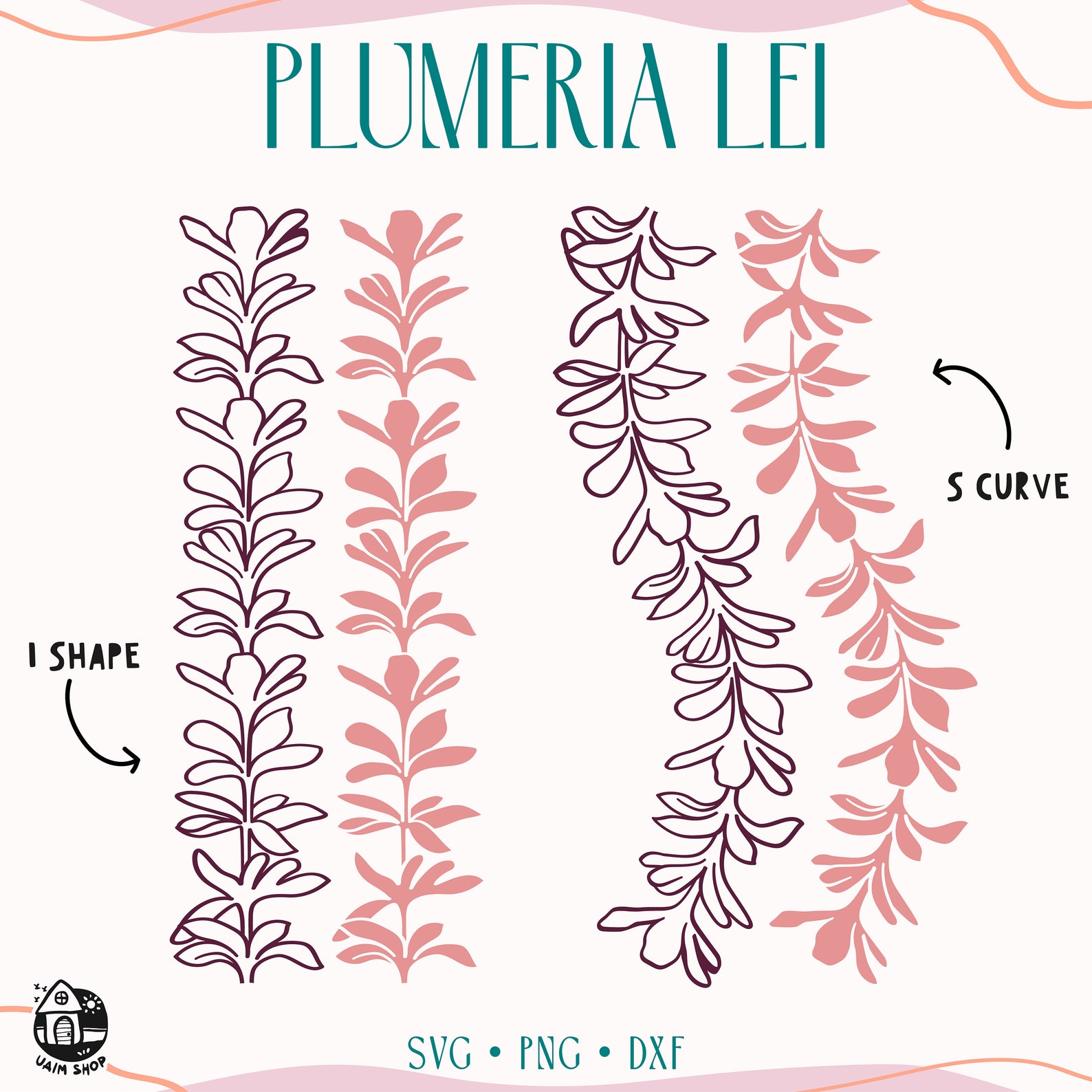 2 Shape Plumeria Lei Svg | Lei Strand | Curved Flowers Cut File ...