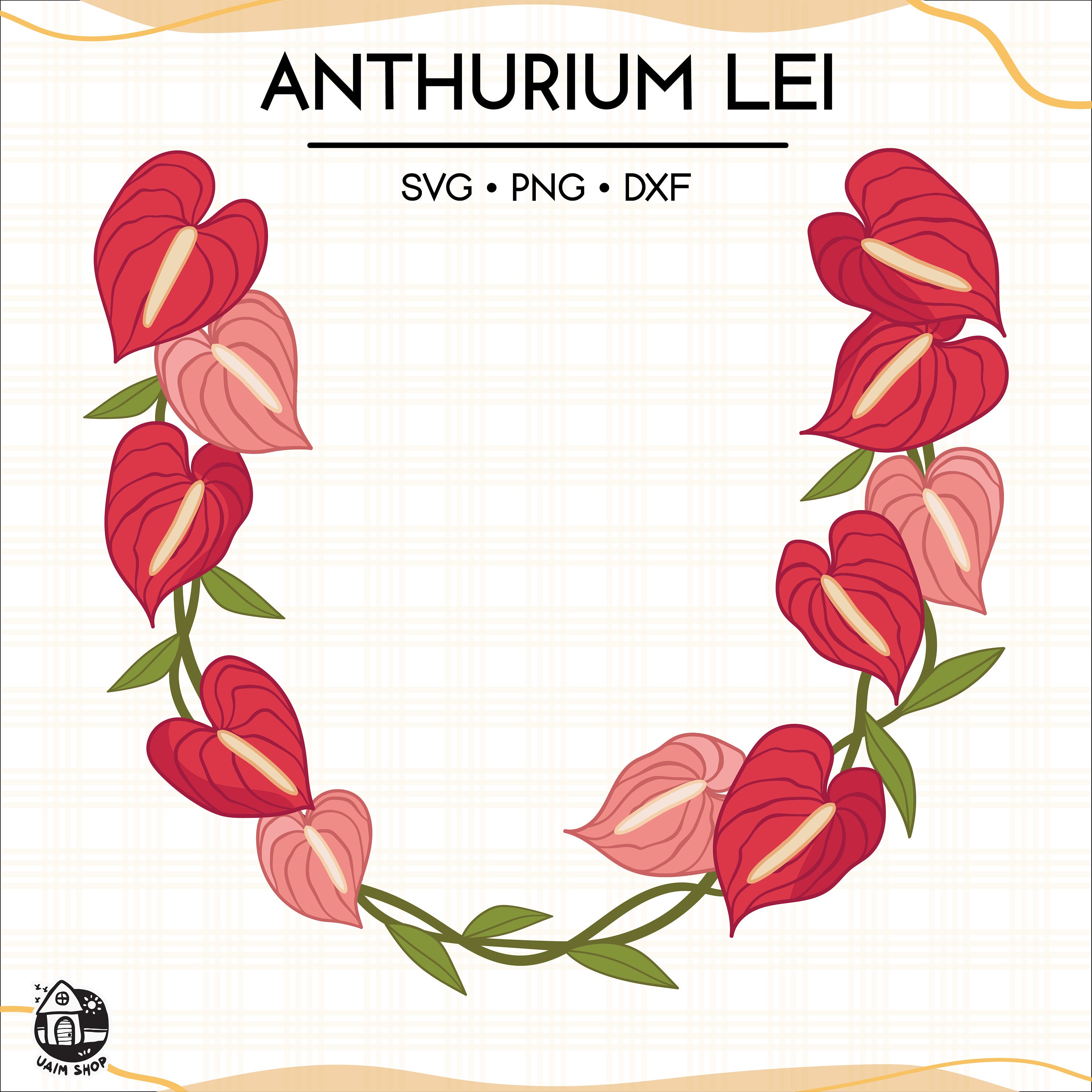 Anthurium Lei and Maile Leaf Svg Anthurium Floral Svg Lei Strand Svg ...