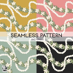 Seamless Pattern Maile & Pikake Lei Twist Flower Lei Png Curve Lei ...
