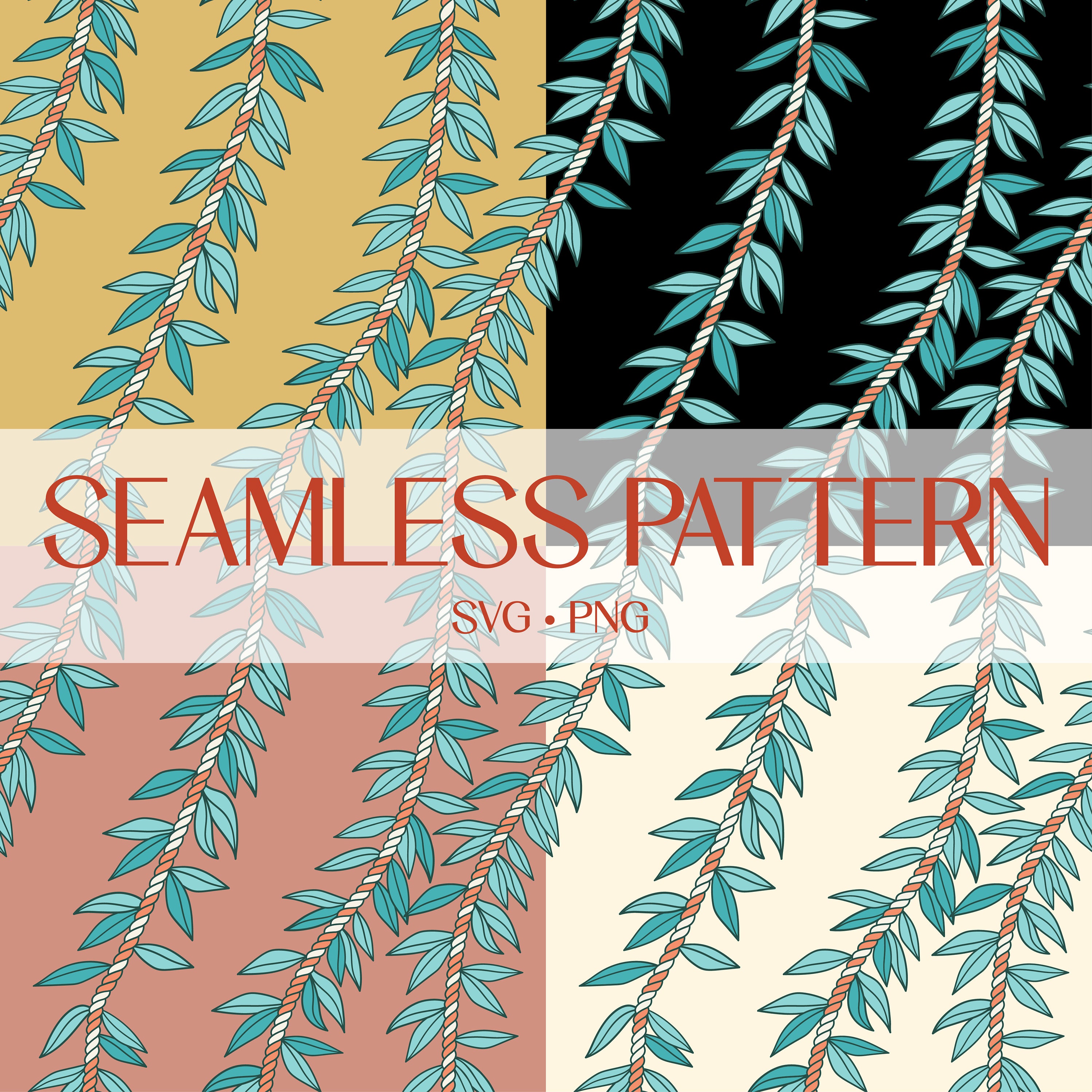 Seamless Pattern Maile Lei Ti Leaf Lei Png Svg Cut File T-shirt Lei ...